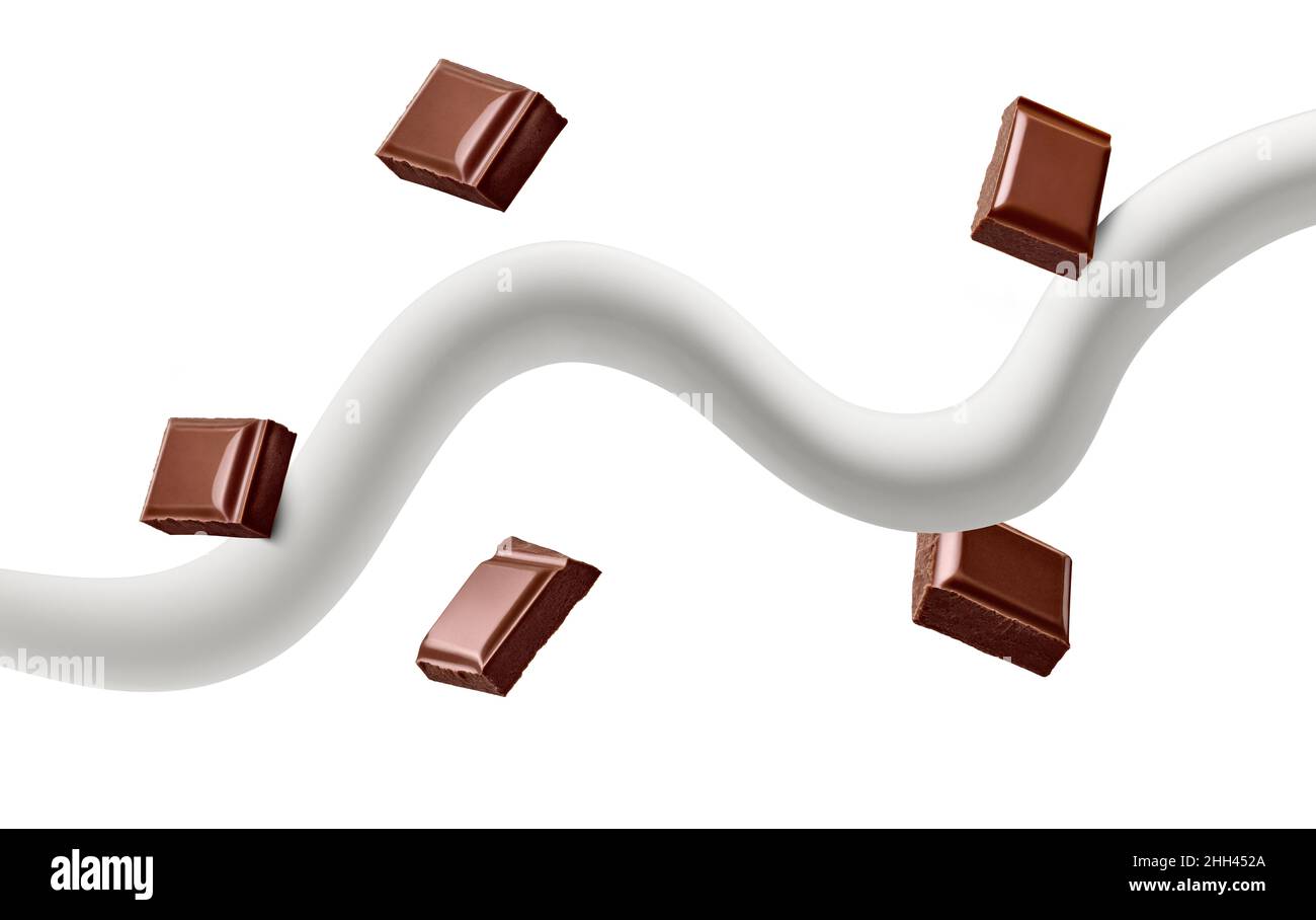 chocolate piece milk splash flow Stock Photo - Alamy