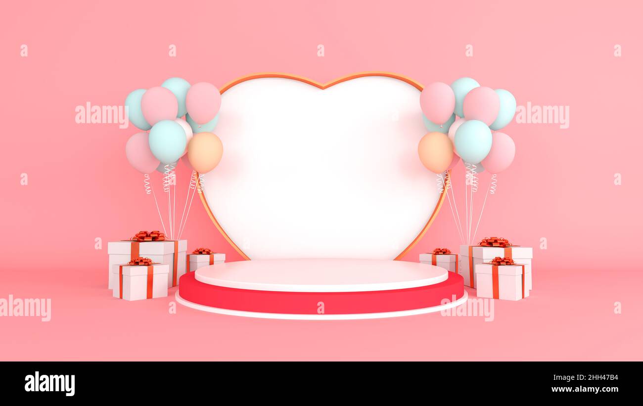 Happy valentines day podium display decoration with balloons and gift ...