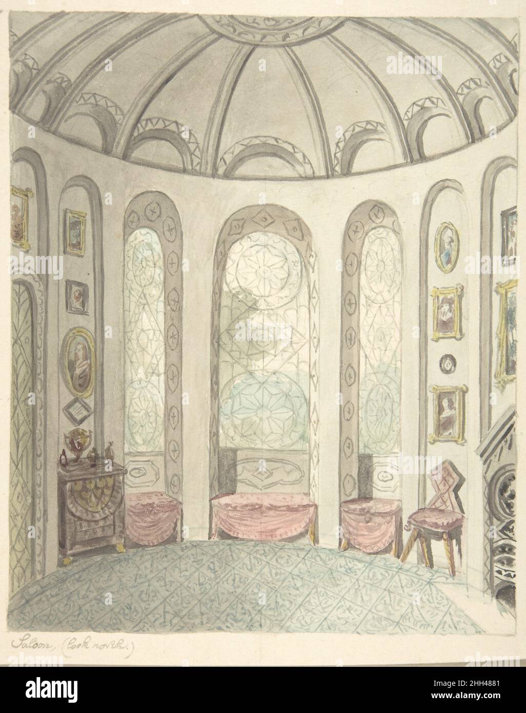 Lea Castle, Worcestershire, Saloon, Looking North ca. 1816 Attributed ...