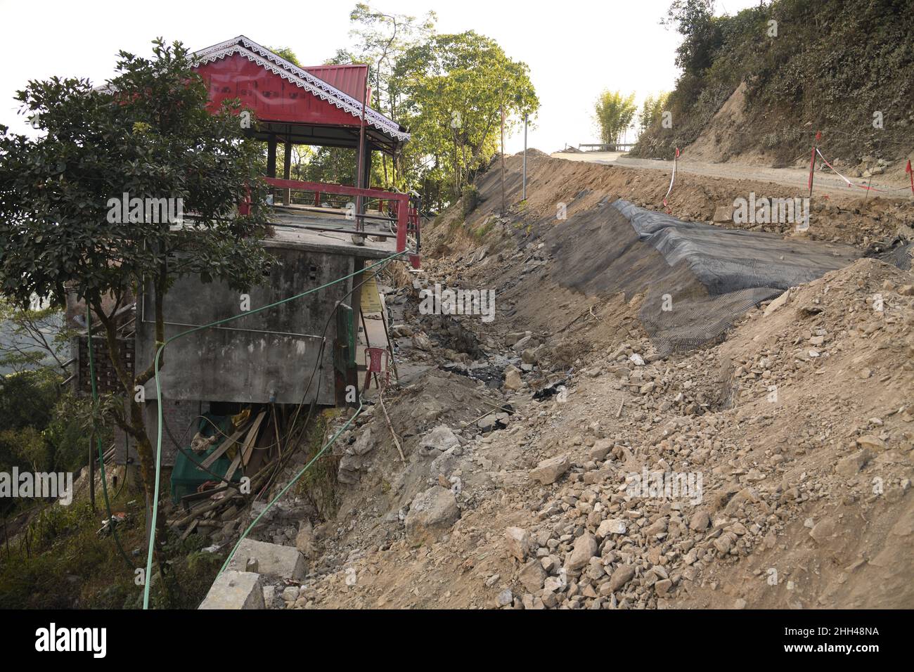 The multi-storey building shifted and unlivable caused by landslide due ...