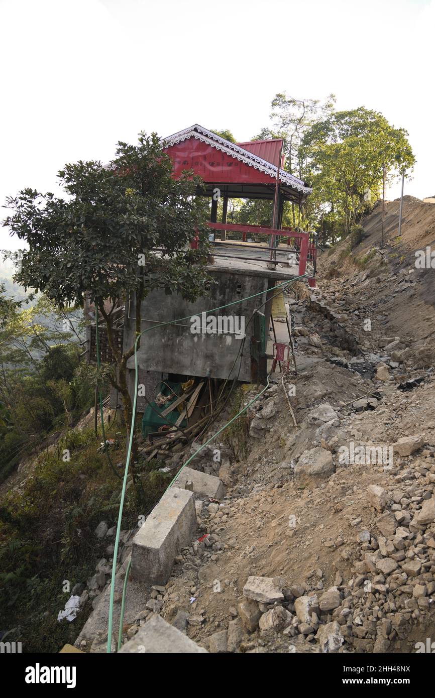 The multi-storey building shifted and unlivable caused by landslide due ...