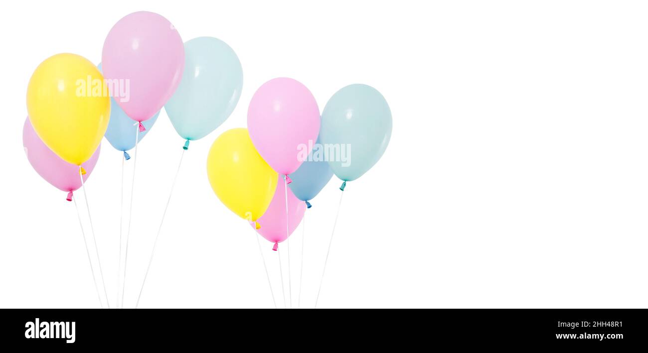 Flying coloured balloon on white background isolated Stock Photo - Alamy