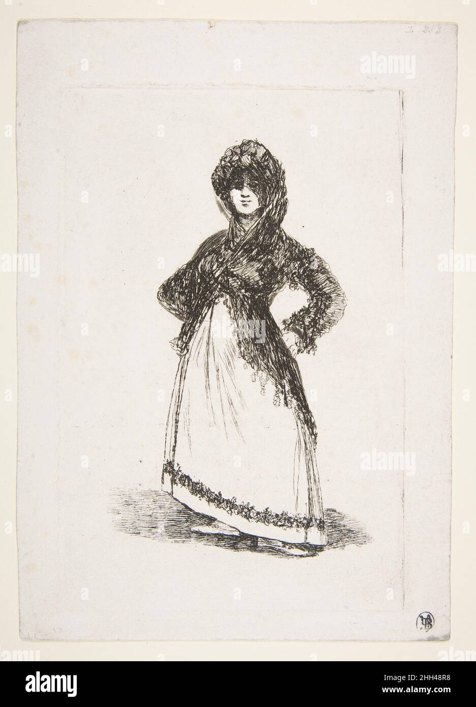 A Maja standing with hands on her hips After Goya (Francisco de Goya y ...
