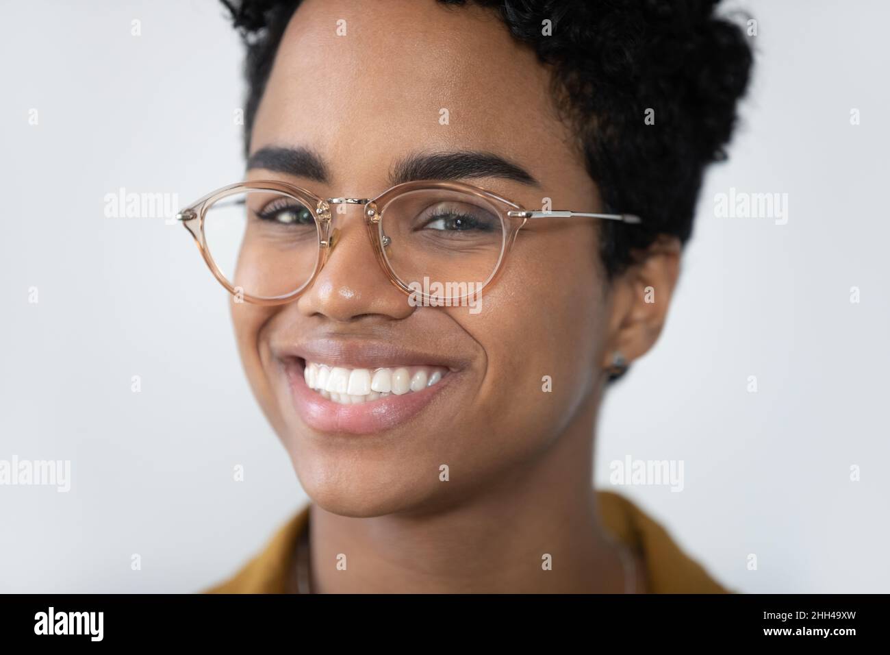 Face of happy African American girl in stylish glasses Stock Photo - Alamy