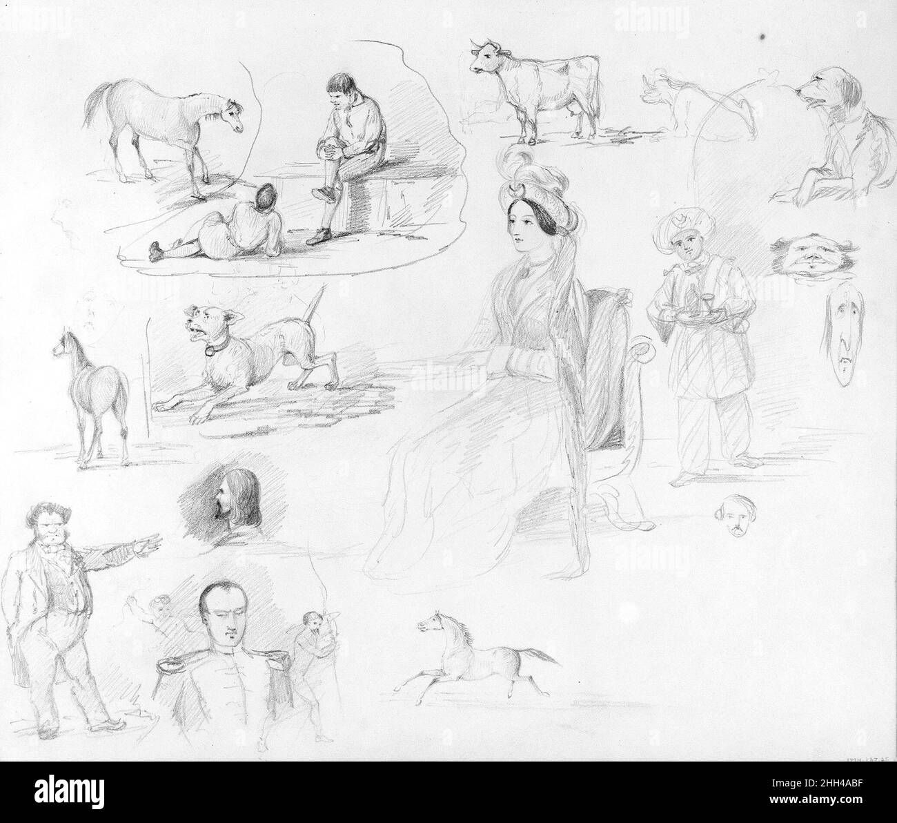 Figures and Animals Sketches (from Hosack Album) American. Figures and ...