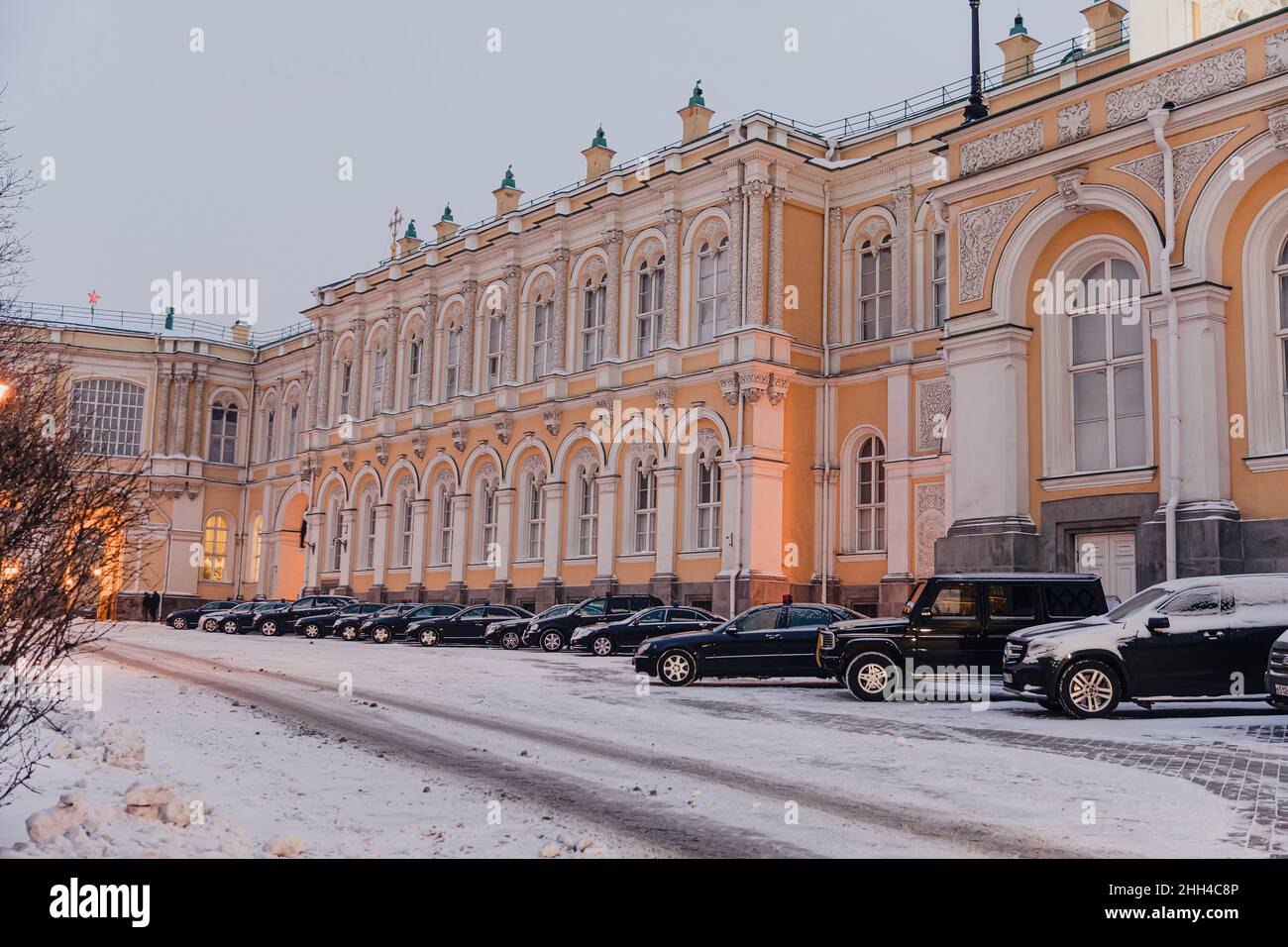 Black government cars near Grand Kremlin Palace. Moscow Russia. Armored ...