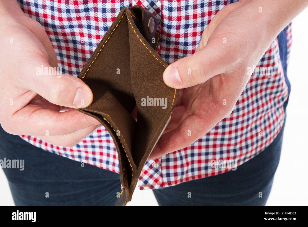 Bankruptcy - Male Person holding an empty wallet, hand holding Empty ...