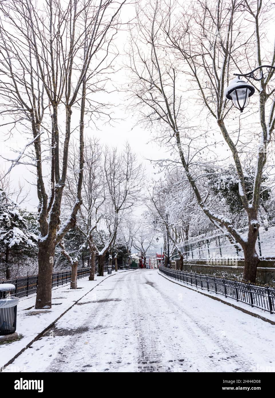 Snowy day in Camlica Hill. Istanbul, Turkey. Beautiful winter landscape ...