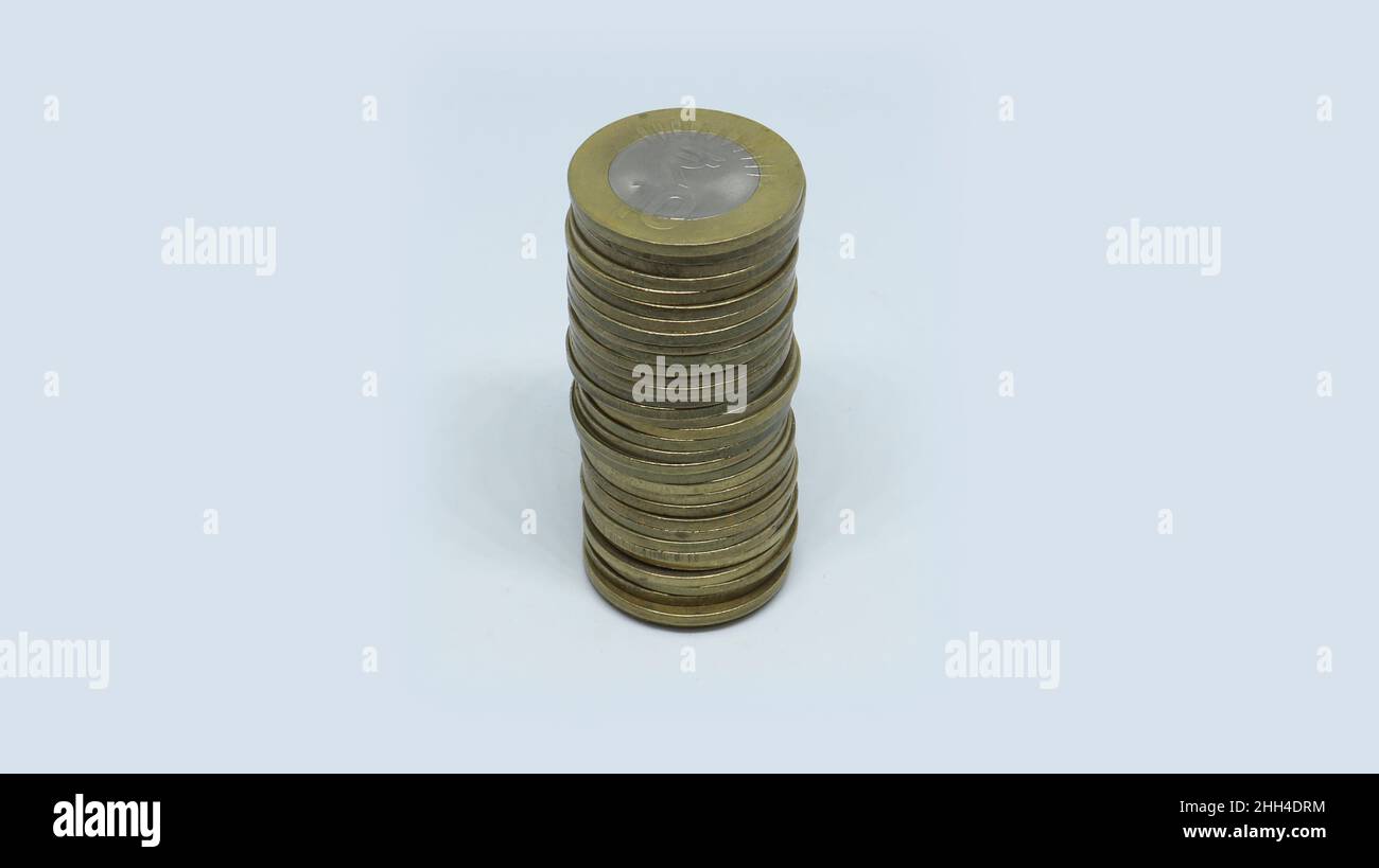 Indian Currency ten Rupees Coin, stacked. Indian Currency, Money, old ...