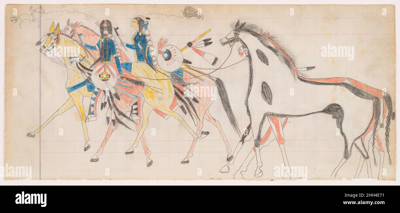 Two Riders Leading Horses (Henderson Ledger Artist B) ca. 1882 Frank ...