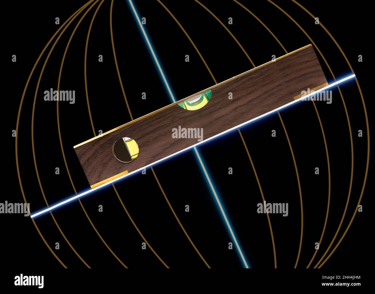 Spirit Level and graphic representation of the globe Stock Photo - Alamy
