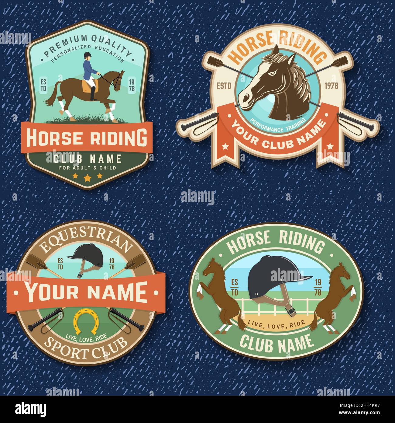 Set of Horse racing sport club badge, patch, emblem, logo. Vector ...