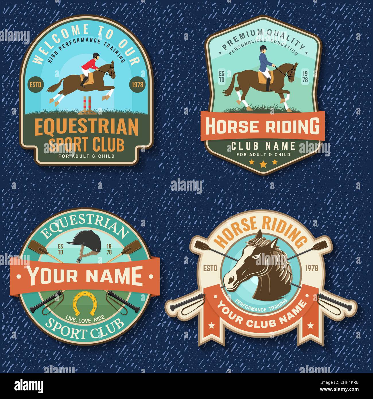 Set of Horse racing sport club badge, patch, emblem, logo. Vector ...