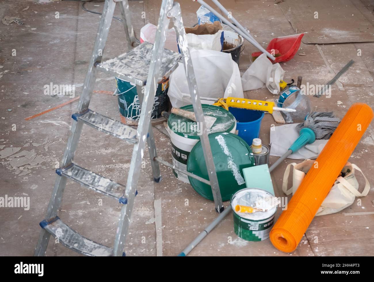 house renovation with top view of all the tools on the ground Stock ...