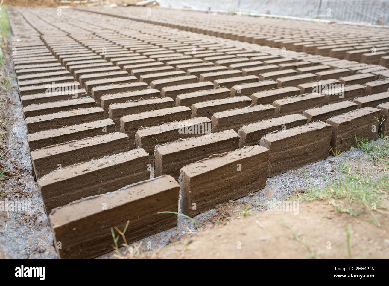 Making bricks from clay. After the clay is molded into bricks, after ...