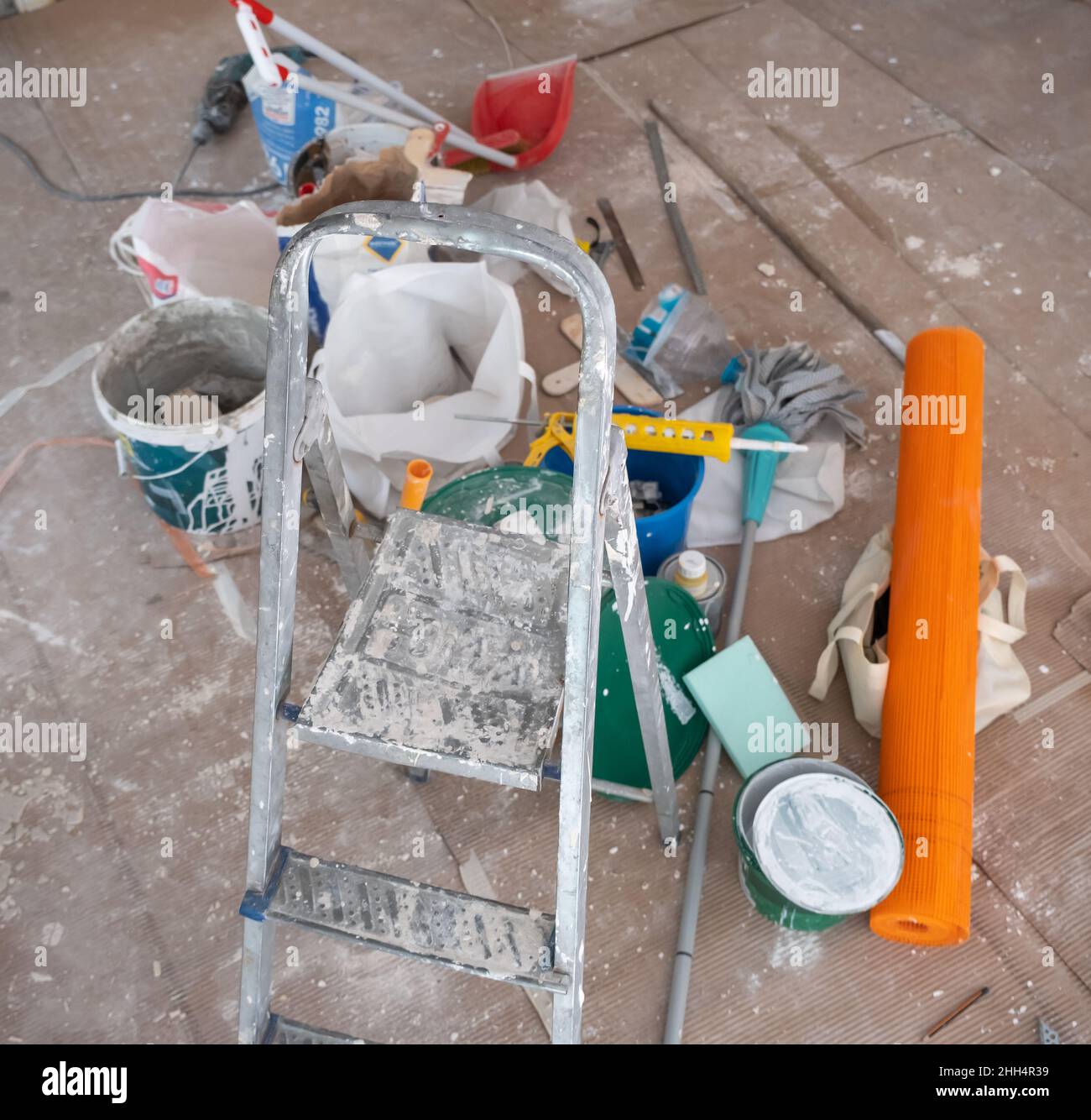 house renovation with top view of all the tools on the ground Stock ...