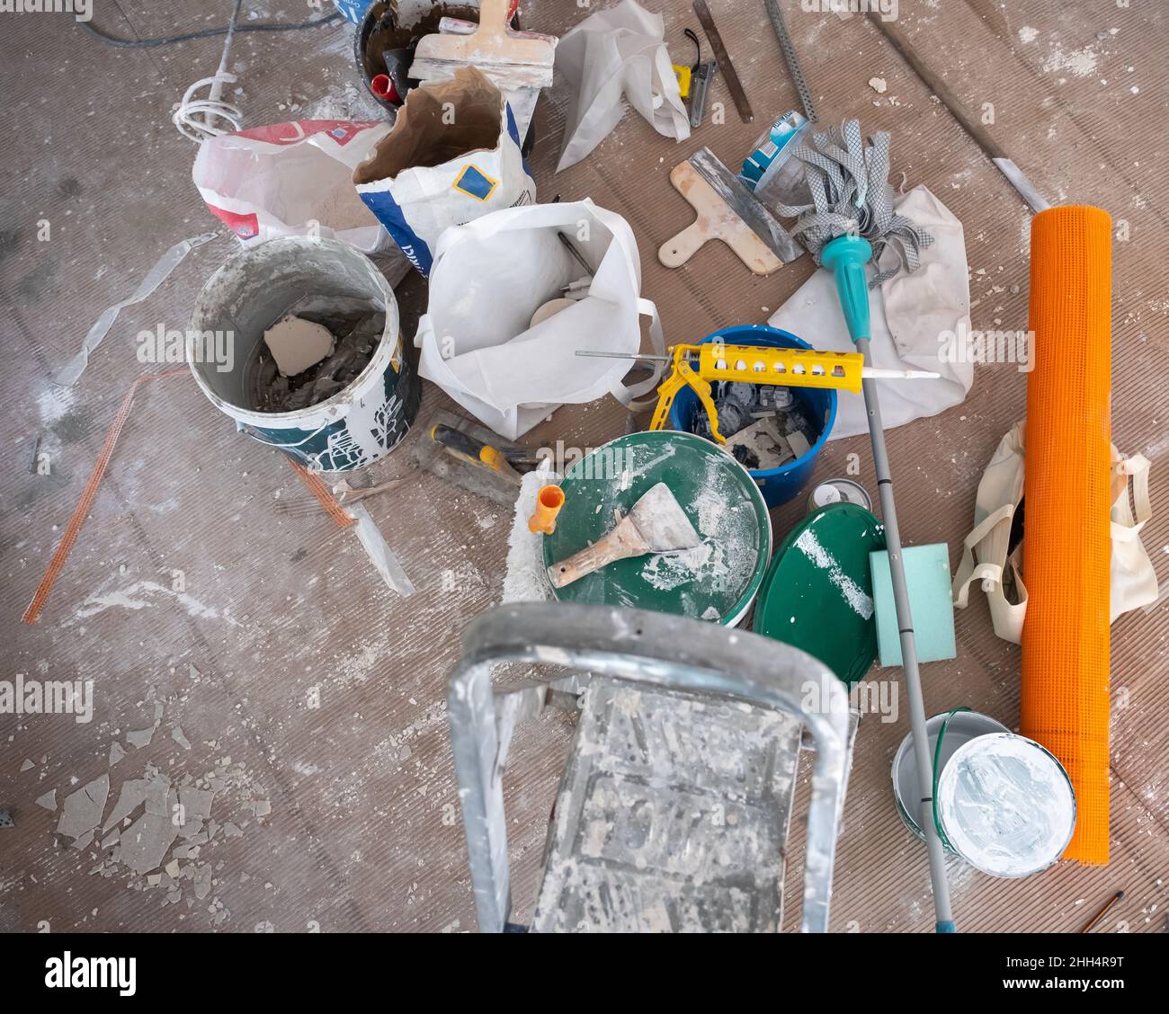 house renovation with top view of all the tools on the ground Stock ...