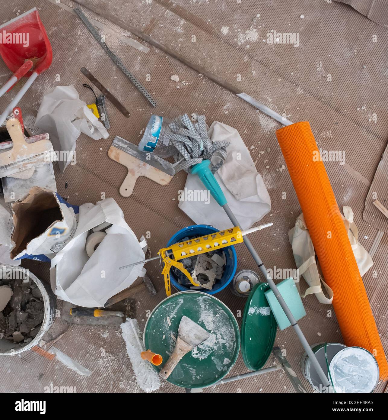 house renovation with top view of all the tools on the ground Stock ...