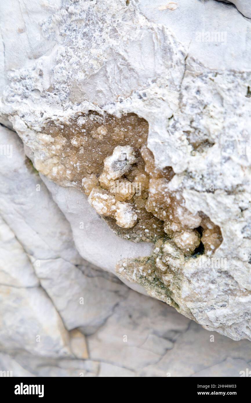 Formed minrals in the chalk cliff face at Beachy Head, Eastbourne, UK ...