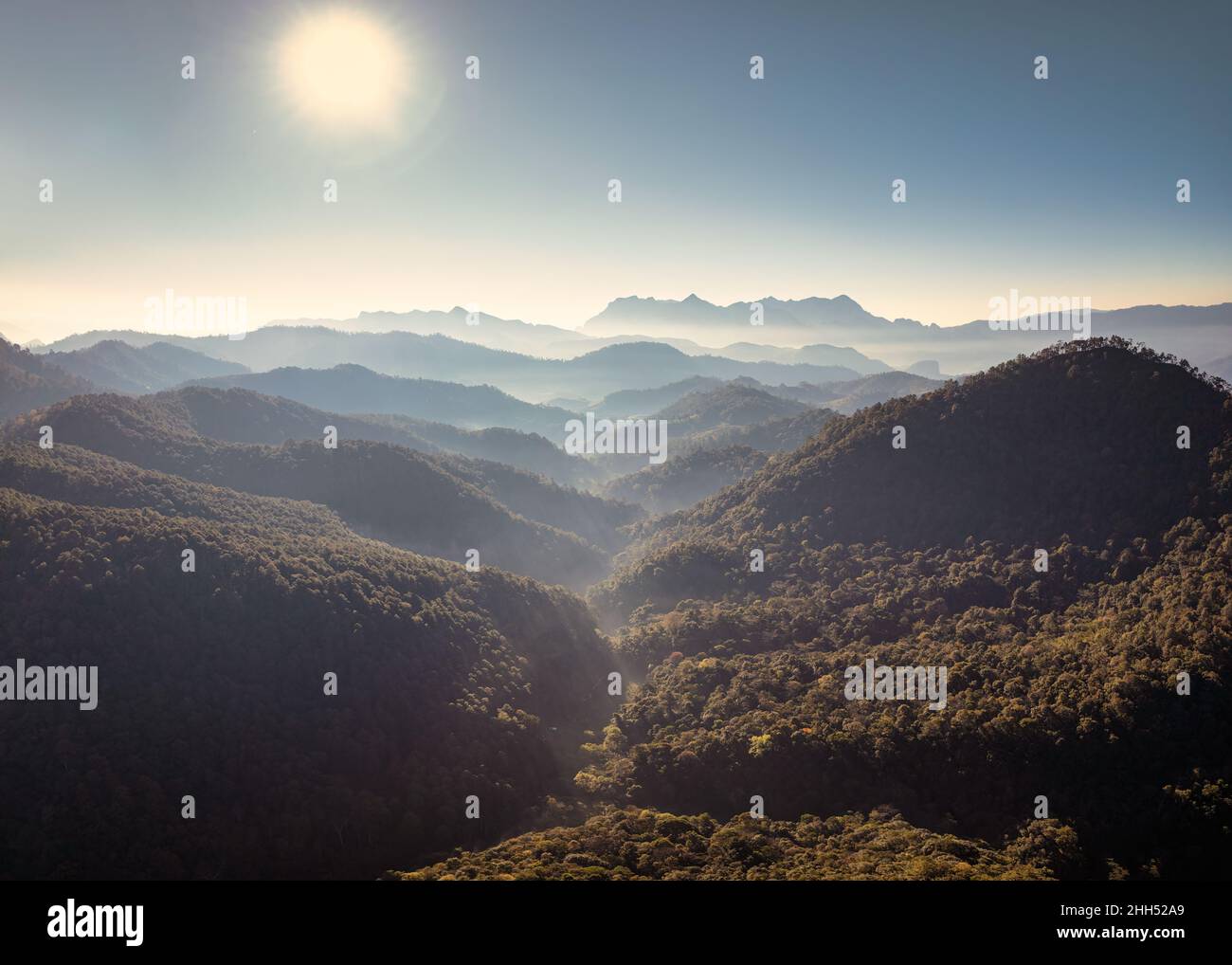 Aerial view of Doi Luang Chiang Dao with mountain layer and fog on ...