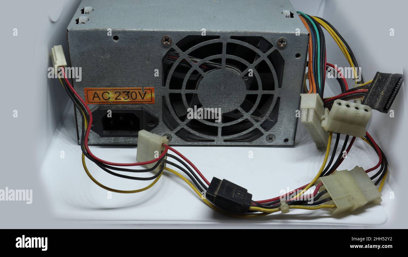 computer smps and wires back side view with white background Stock ...