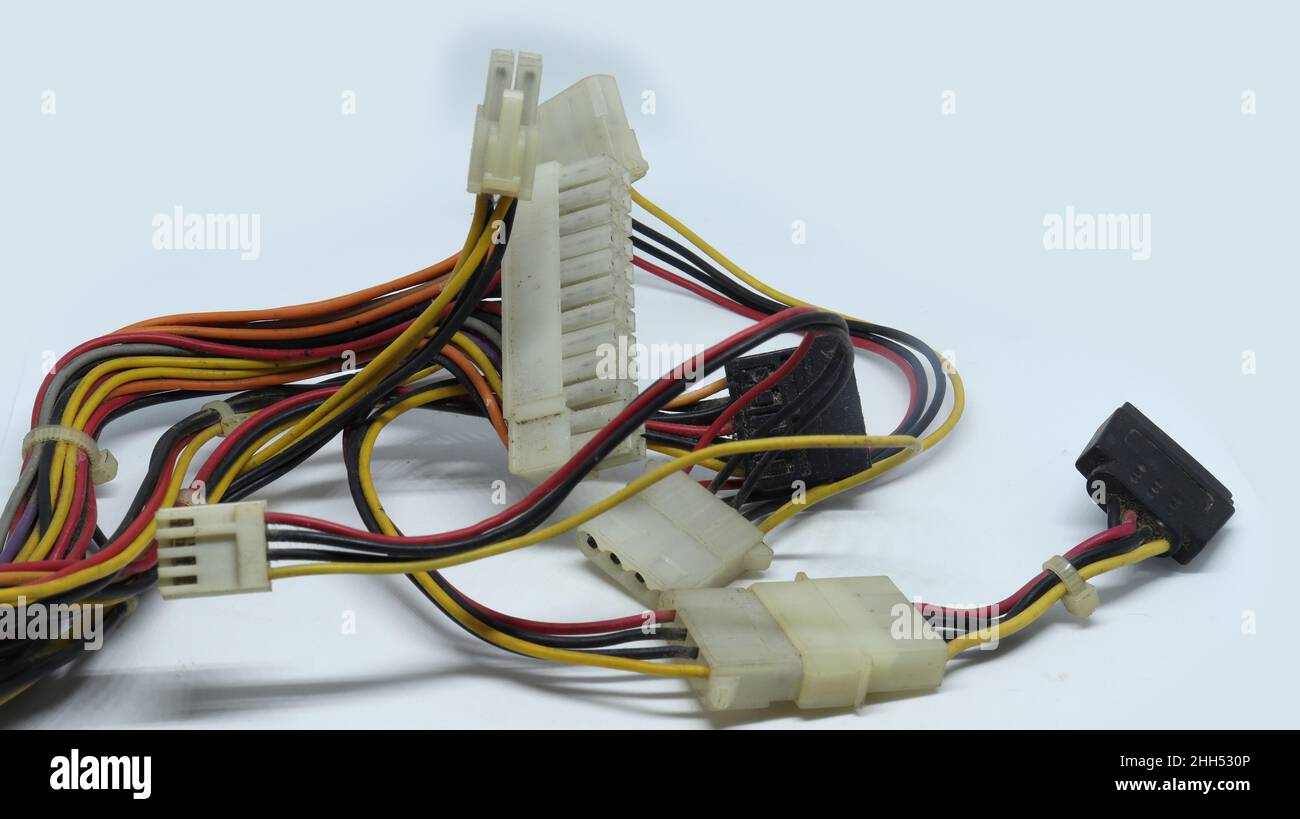 computer smps connecting wires back side view with white background ...