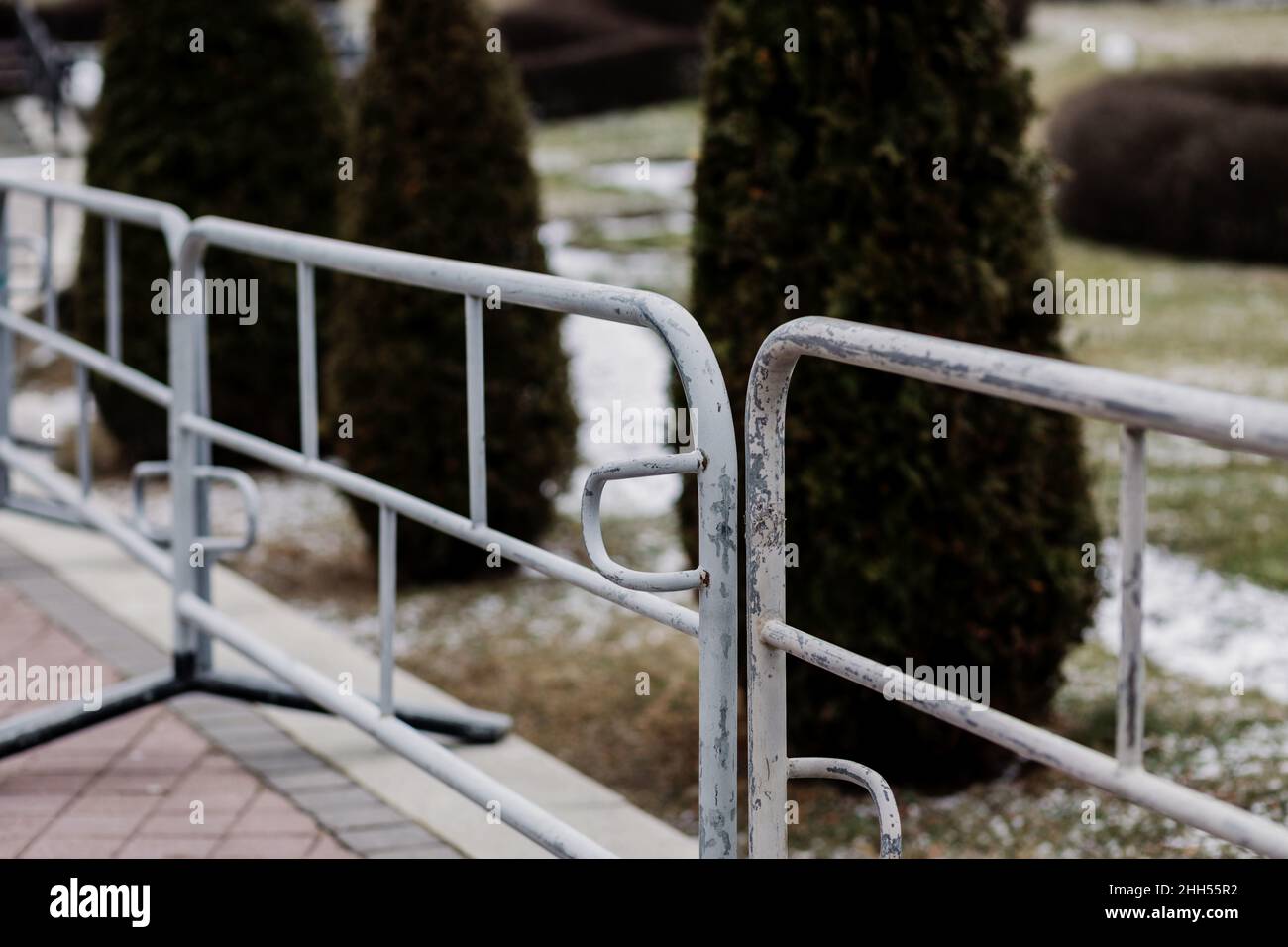 police fences barriers for crowd control. mobile steel fence Stock ...