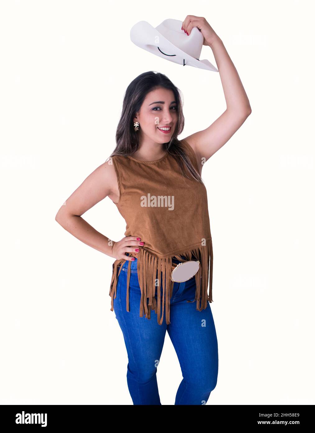 Smiling beautiful young woman cowgirl hi-res stock photography and ...