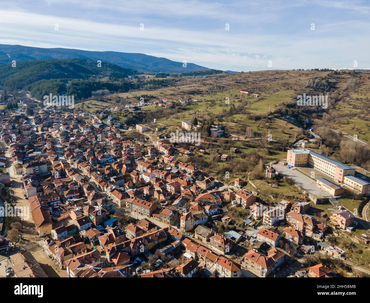 Amazing Aerial view of historical town of Batak, Pazardzhik region ...
