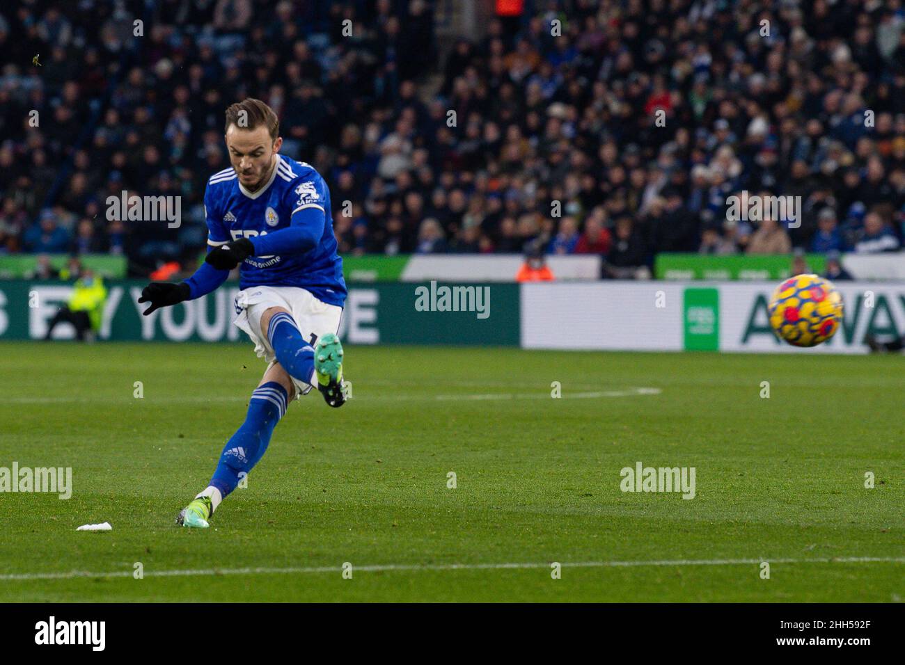 James Maddison #10 of Leicester City takes a free kick in , on 1/23 ...