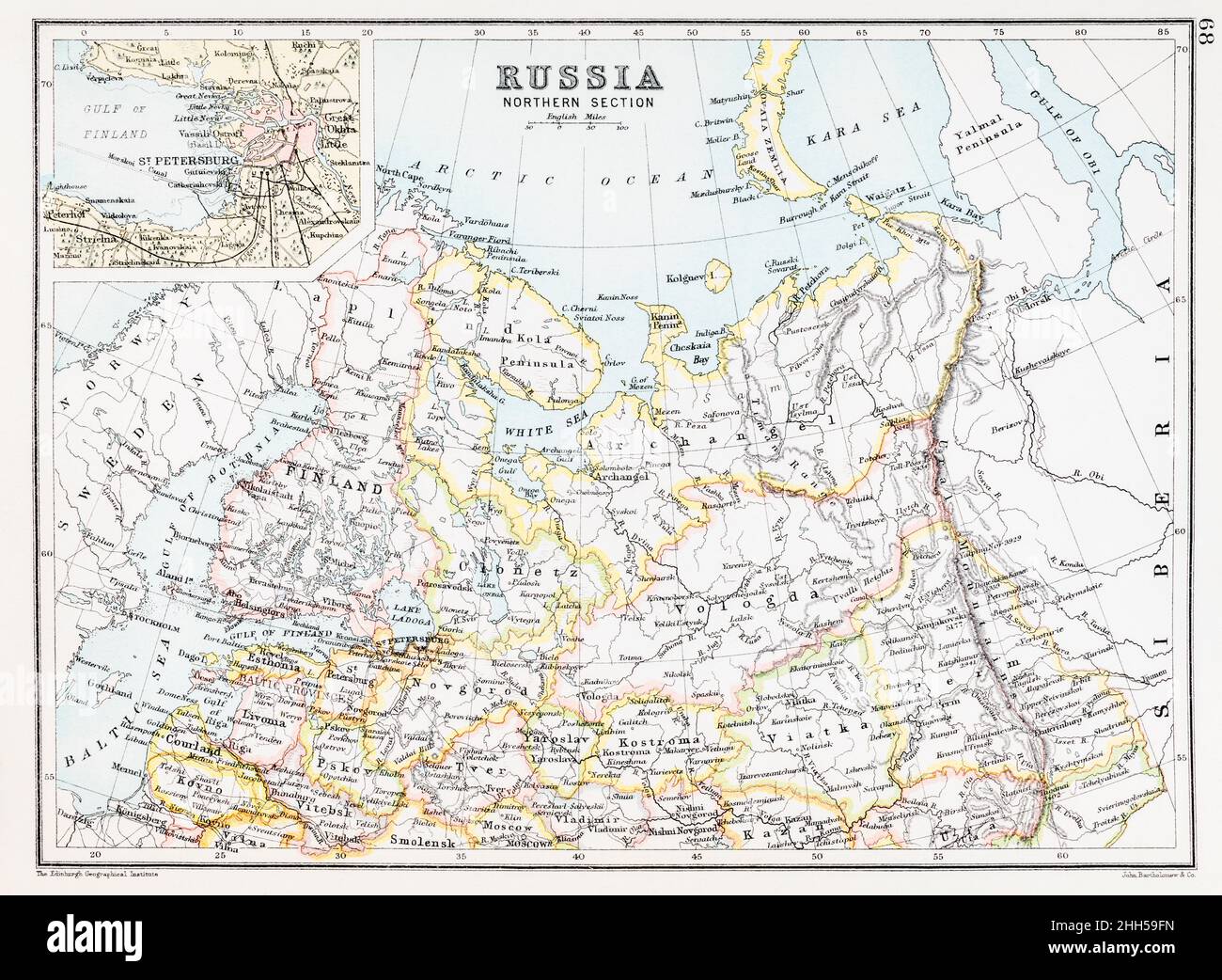 1890s Historical atlas map of Old Northern Russia, pre-Soviet USSR. For ...
