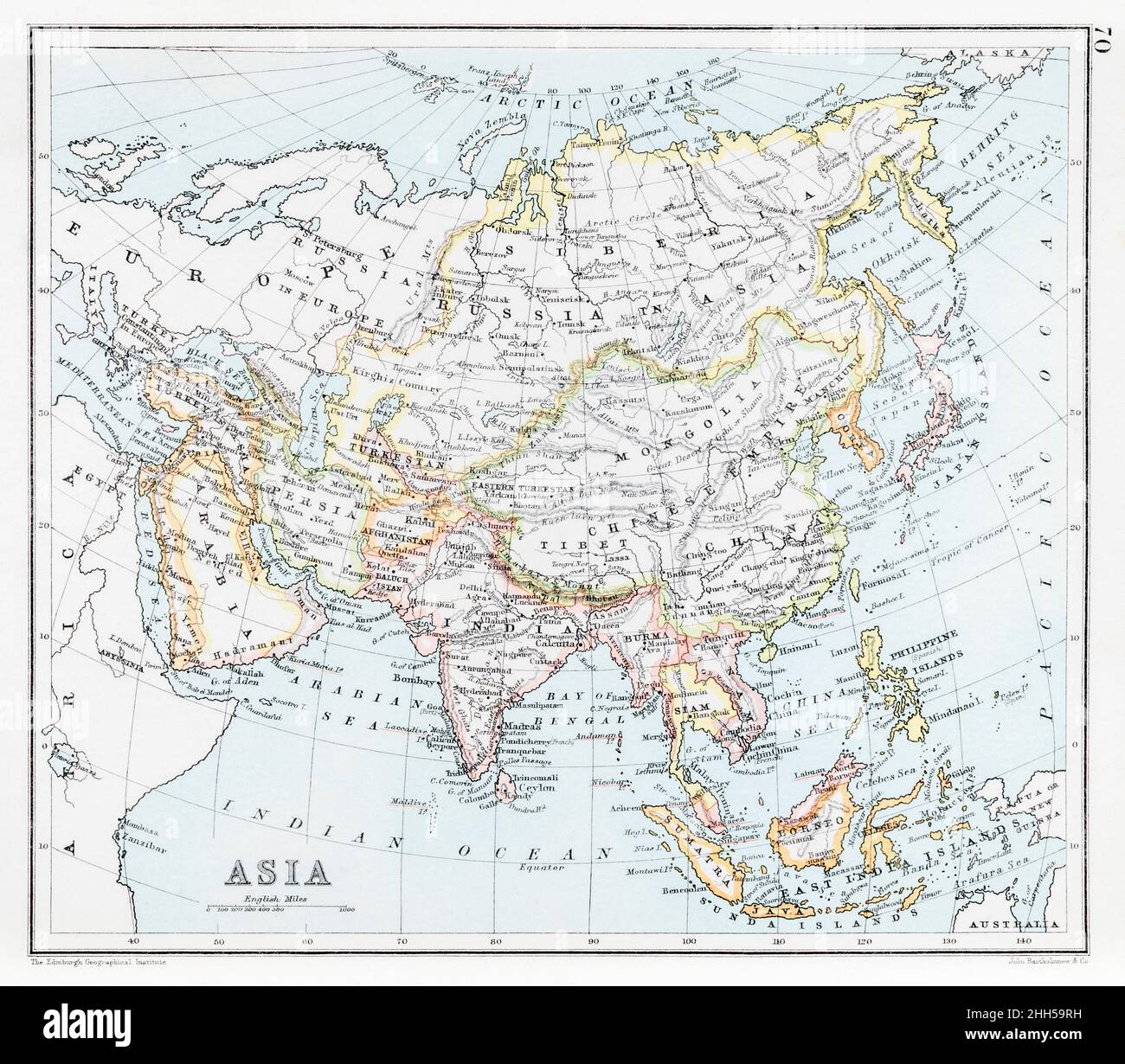 1890s Historical atlas map of Old Asian Russia, pre-Soviet USSR. For ...