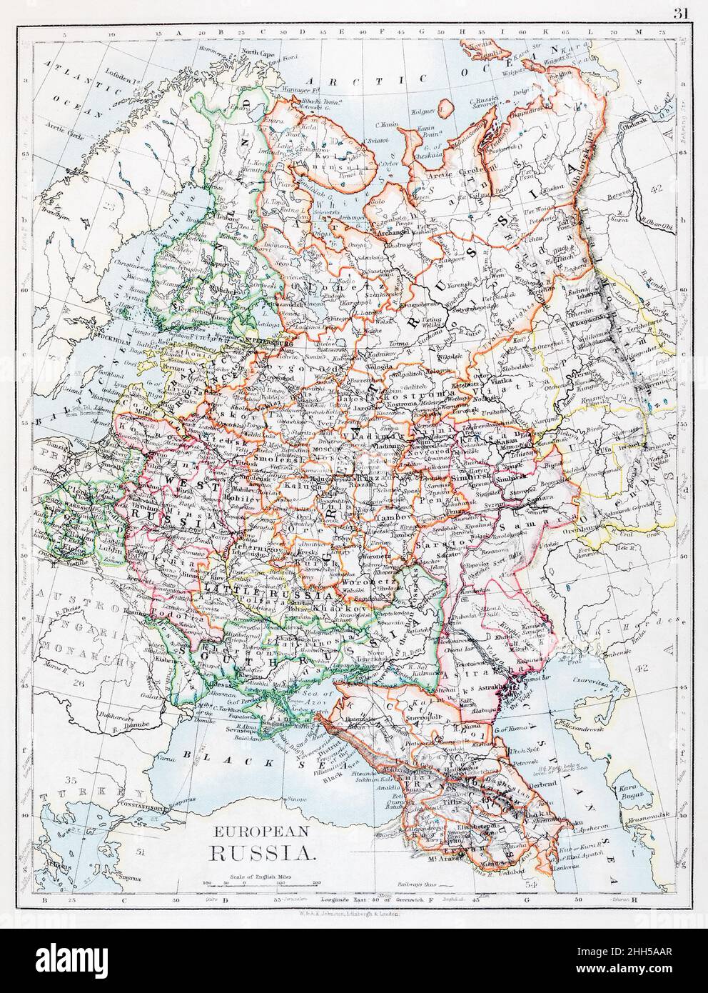 1897 historical Old European Russia atlas map, pre-Soviet USSR. For ...
