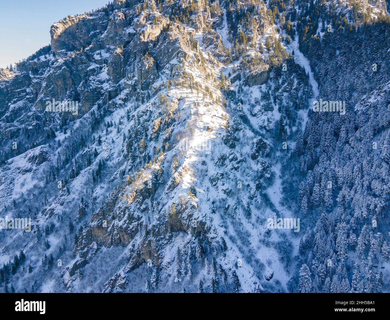 Aerial winter view of Rila Mountain near Beli Iskar river, Sofia Region ...