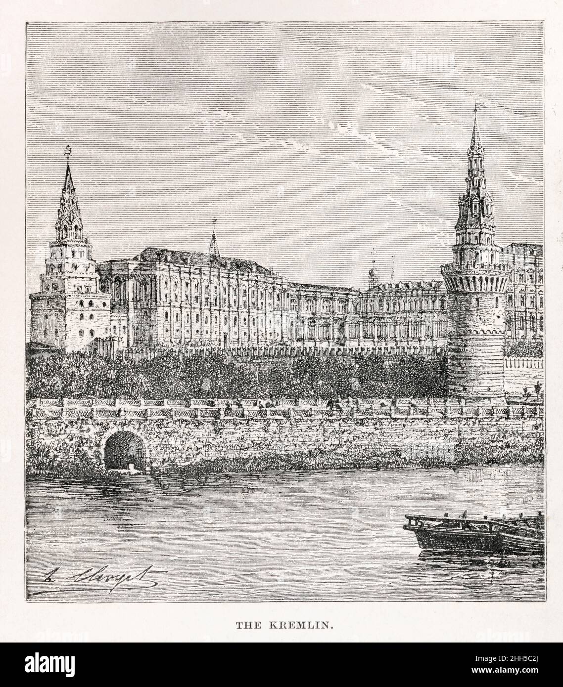 Late 19th century engraving of Russia's Kremlin in Moscow, with the ...