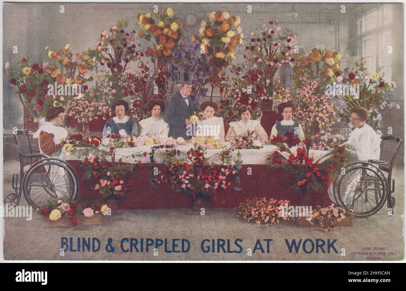 "Blind and Crippled Girls at Work": tinted photograph of residents at ...