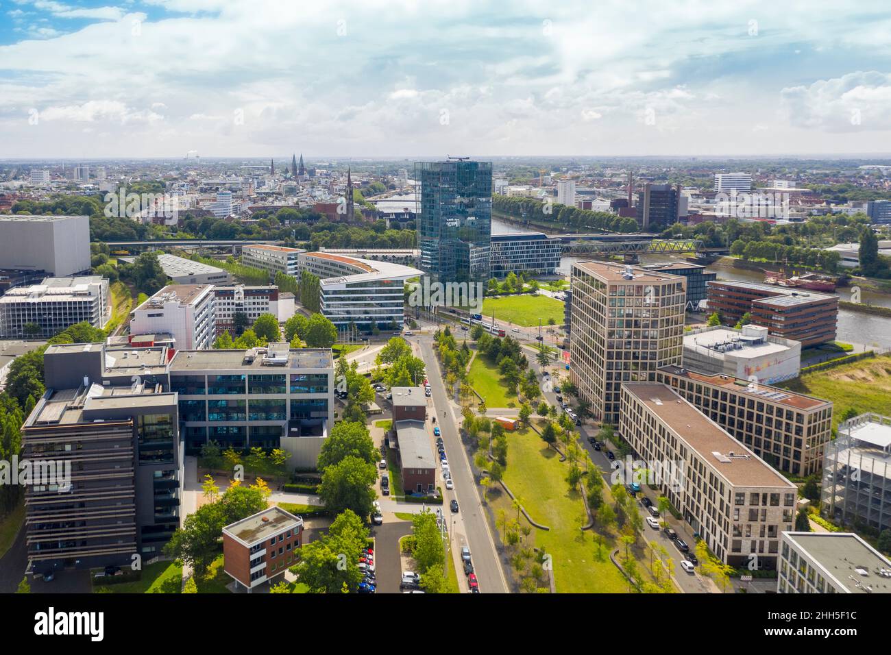 Aerial view financial district weser tower bomers spitze hi-res stock ...