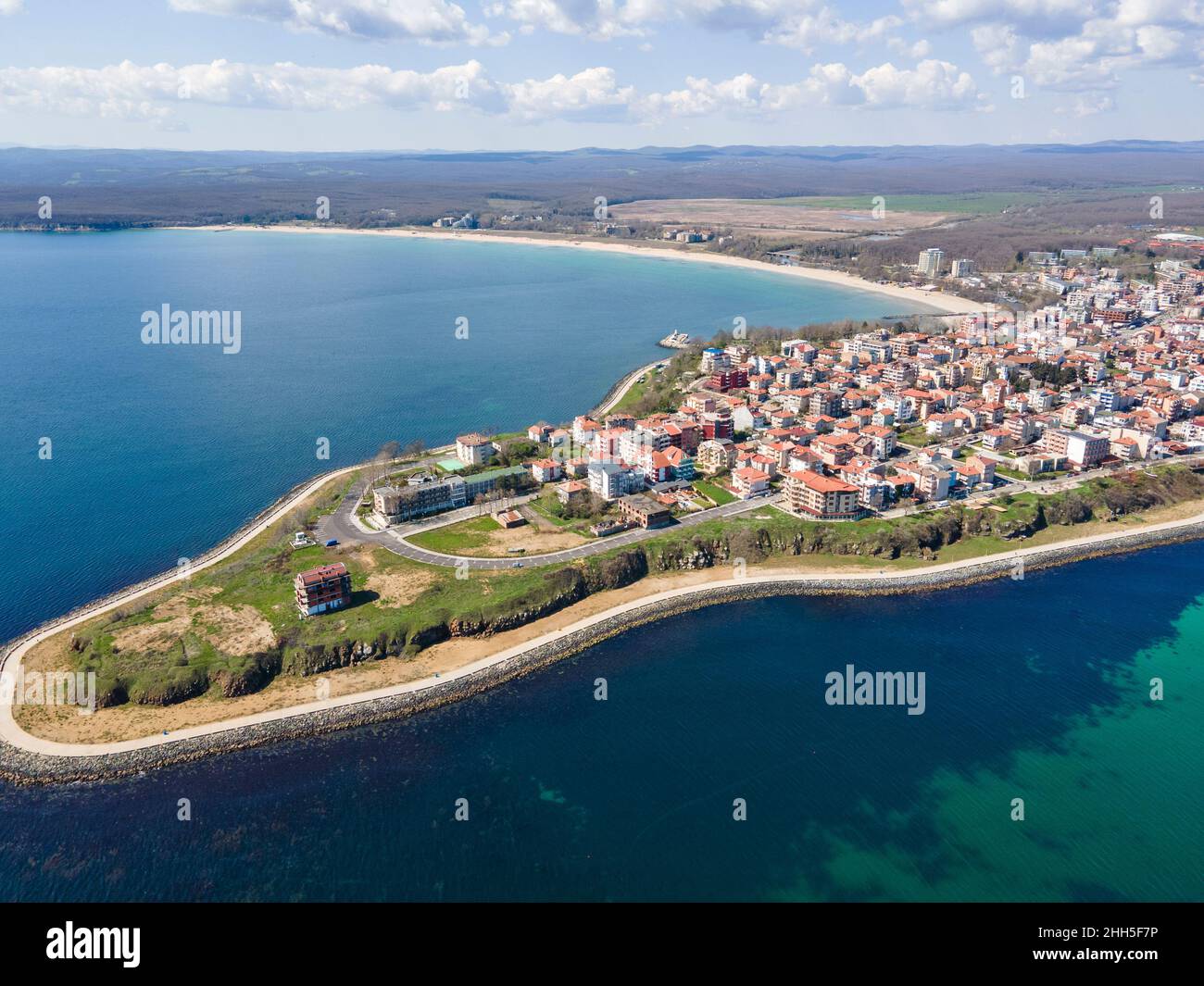 Amazing Aerial view of town of Primorsko, Burgas Region, Bulgaria Stock ...