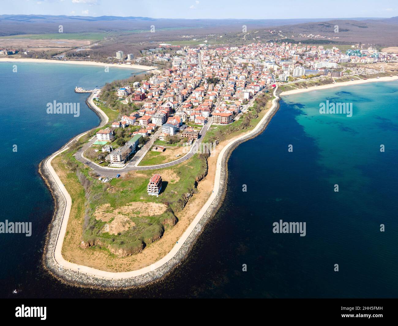 Amazing Aerial view of town of Primorsko, Burgas Region, Bulgaria Stock ...