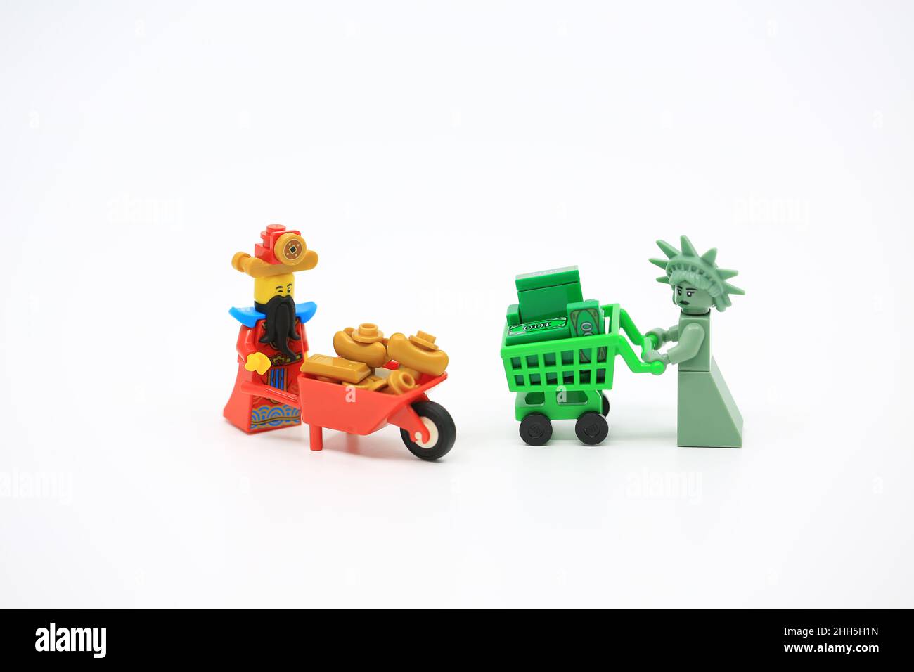 the god of wealth against the statue of liberty, they all bring a bulk ...