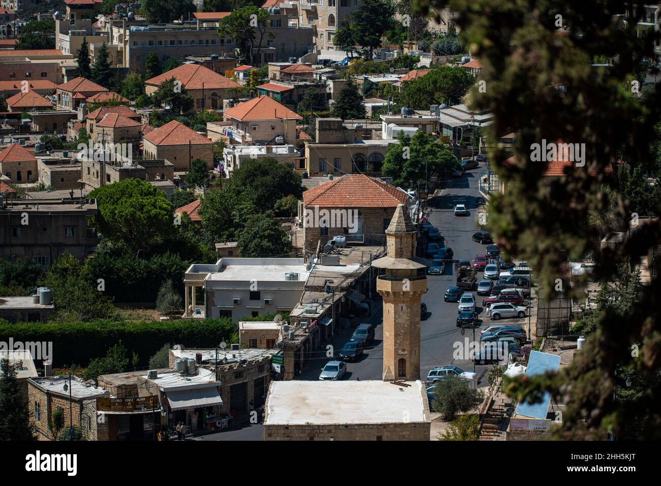 Deir El Qamar village beautiful green landscape and old architecture in ...