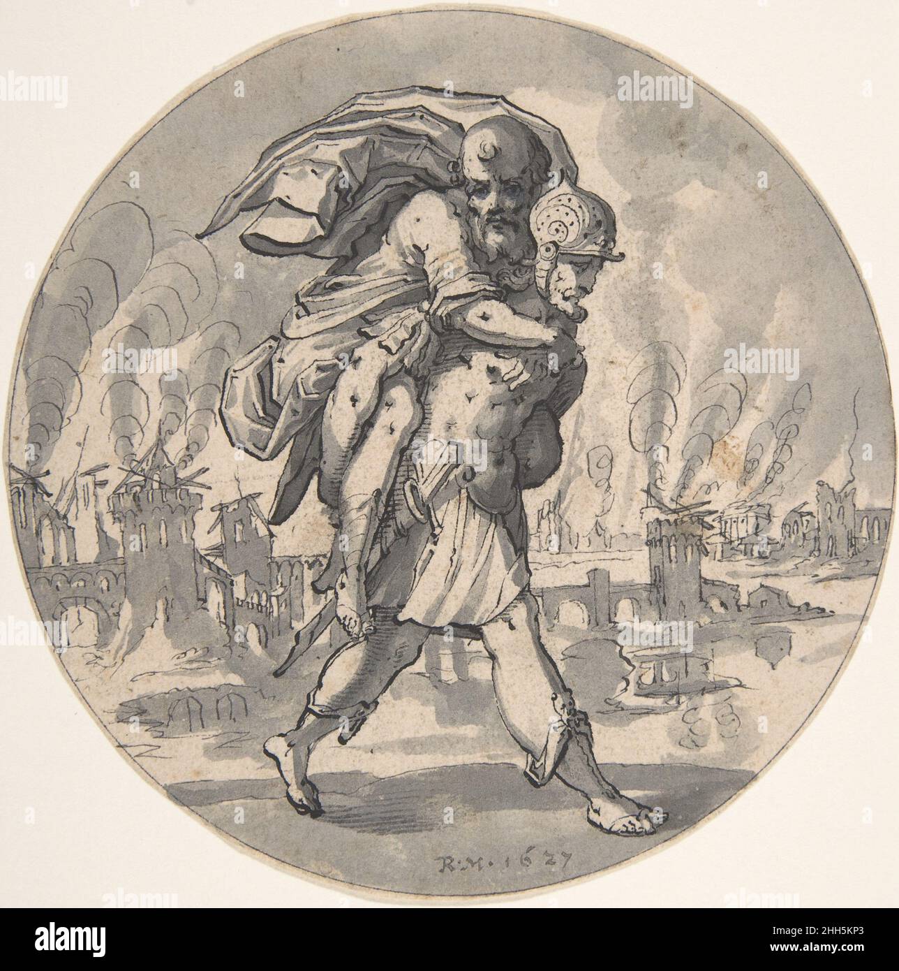 Aeneas Rescues his Father from Burning Troy 1627 Rudolf Meyer Swiss ...