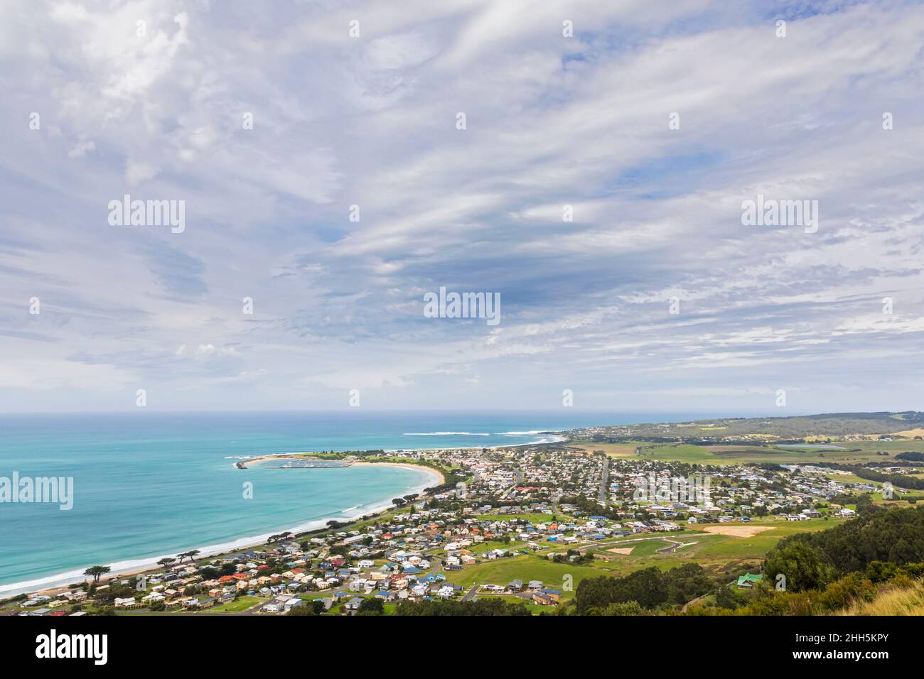 Australia, Victoria, Apollo Bay, Clouds over coastal town seen from ...