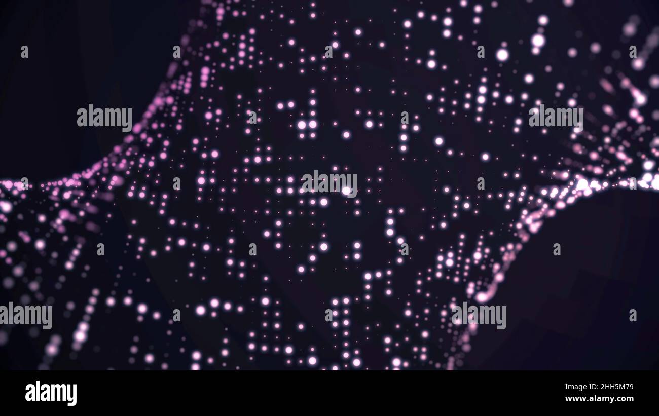 Moving Particle animation background. Flowing light dots on purple ...