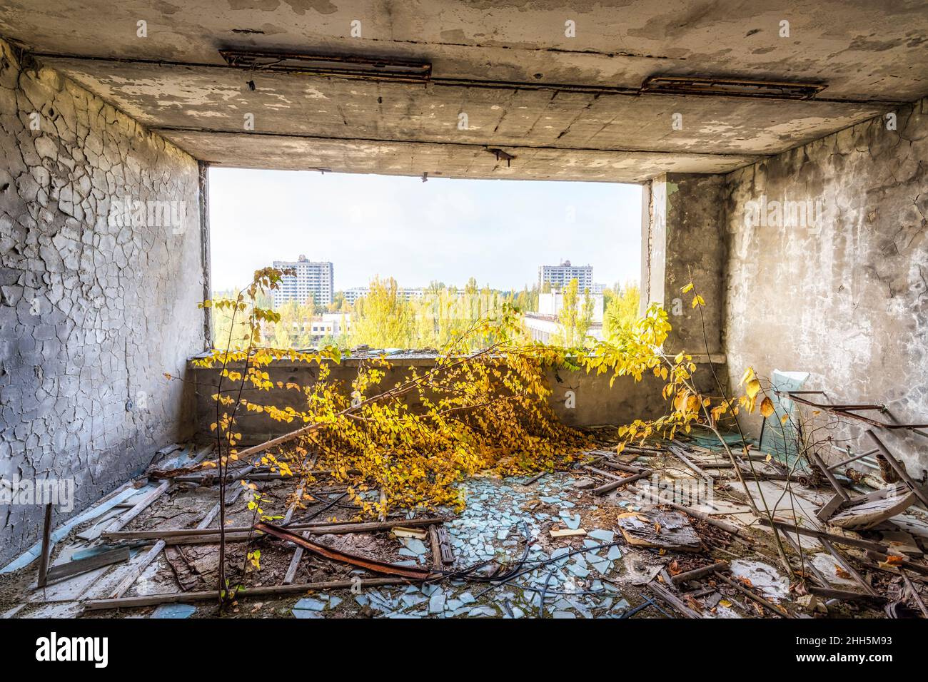 Interior long abandoned building completely broken out windows hi-res ...