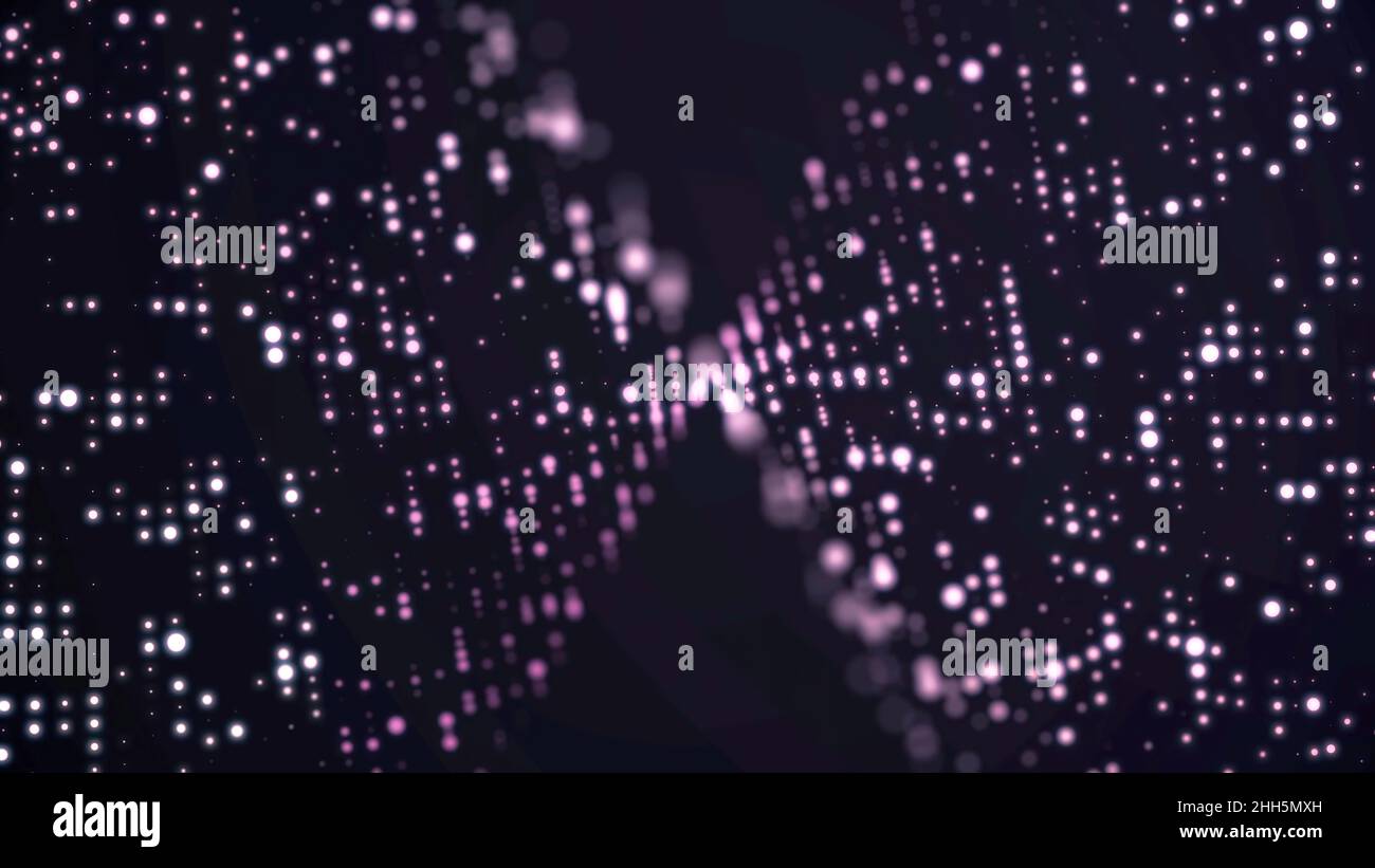 Moving Particle animation background. Flowing light dots on purple ...