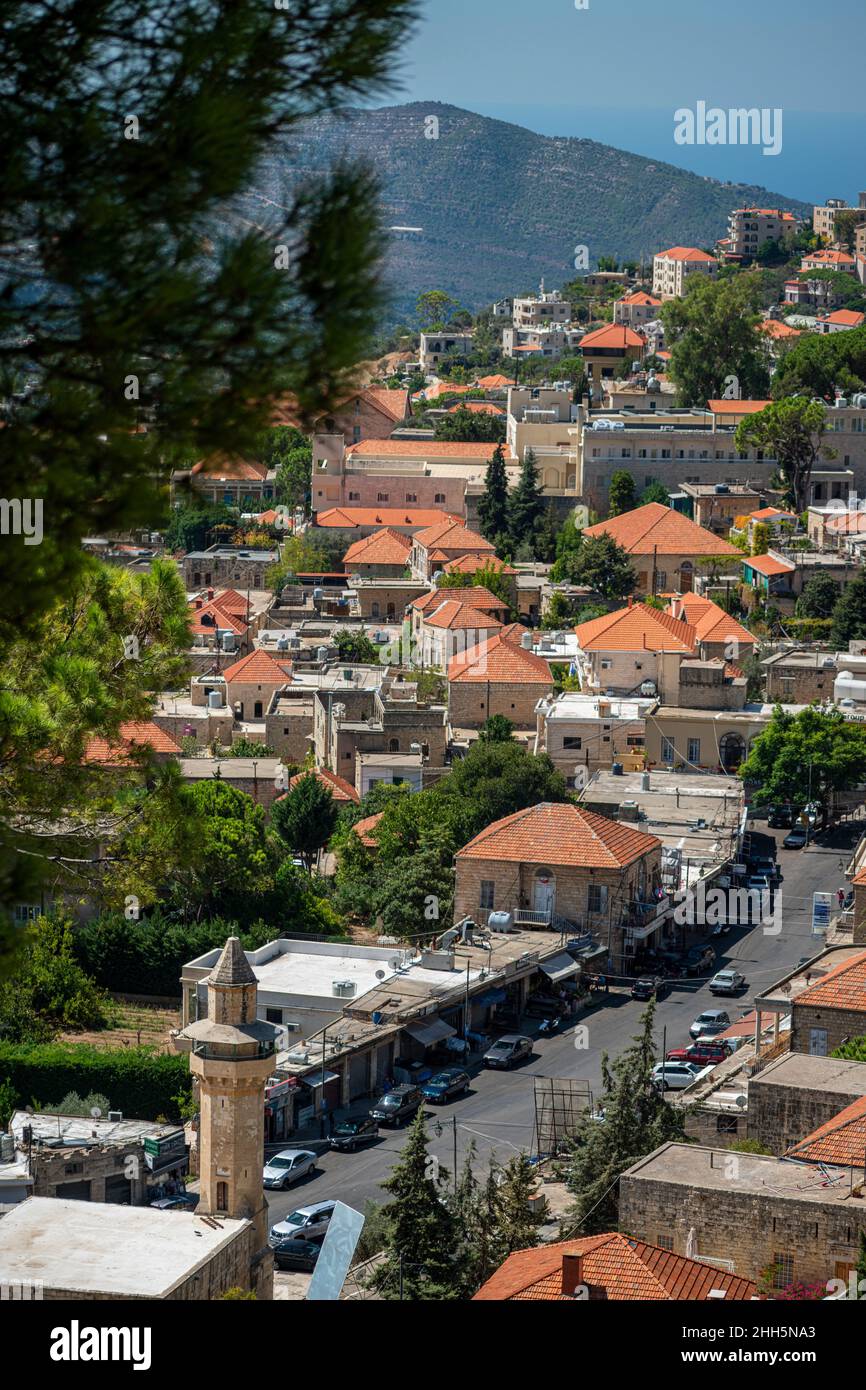 Deir El Qamar village beautiful green landscape and old architecture in ...