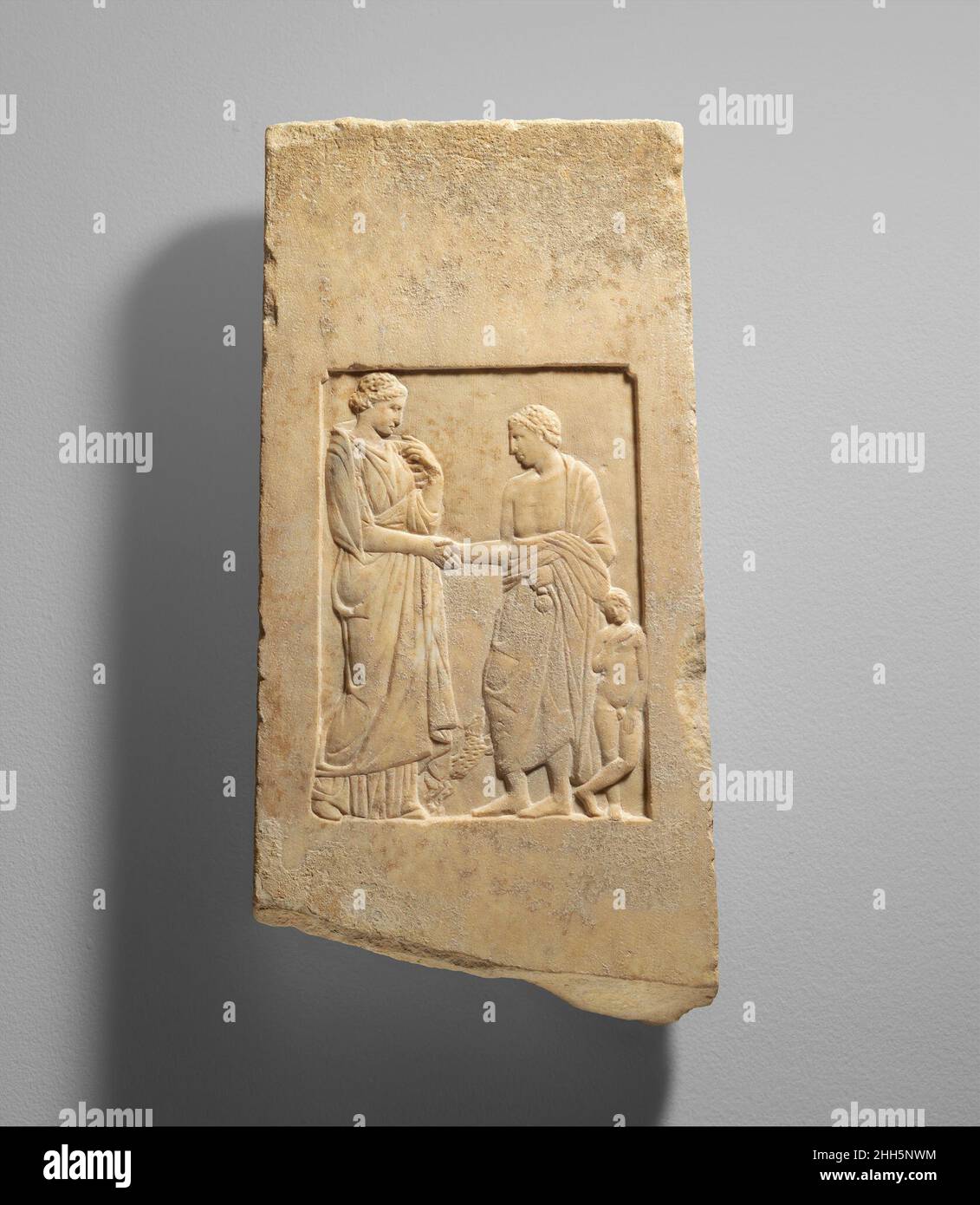 Marble fragment of a stele (grave marker) of a youth mid-4th century B ...