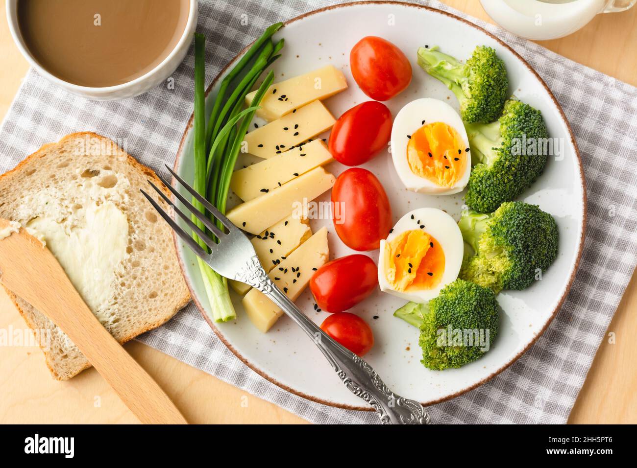 Healthy food for breakfast. A set of fresh vegetables and dairy ...