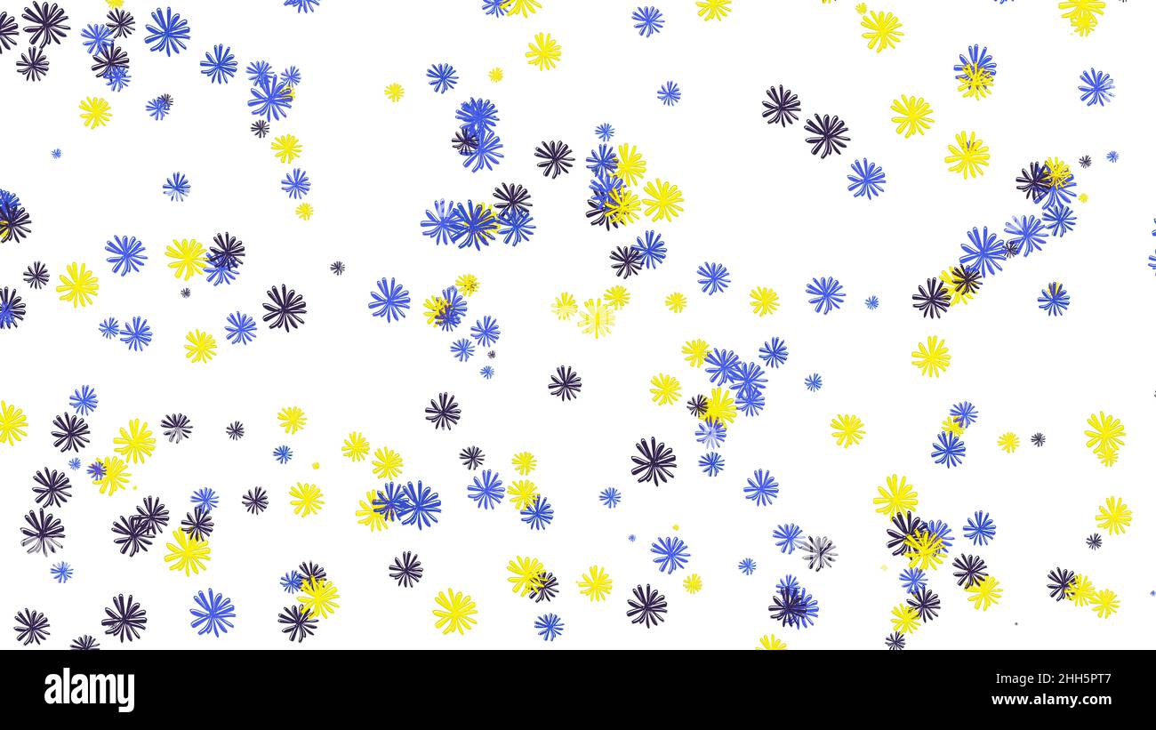 Abstract colorful schematic flower buds appear and rotate on white ...